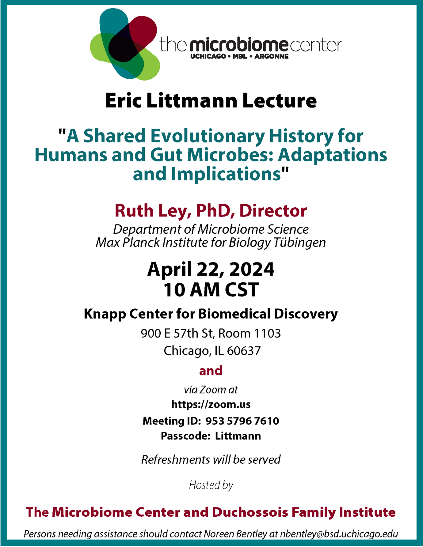 Littmann Lecture: Ruth Ley | Microbiome Center | The University of Chicago